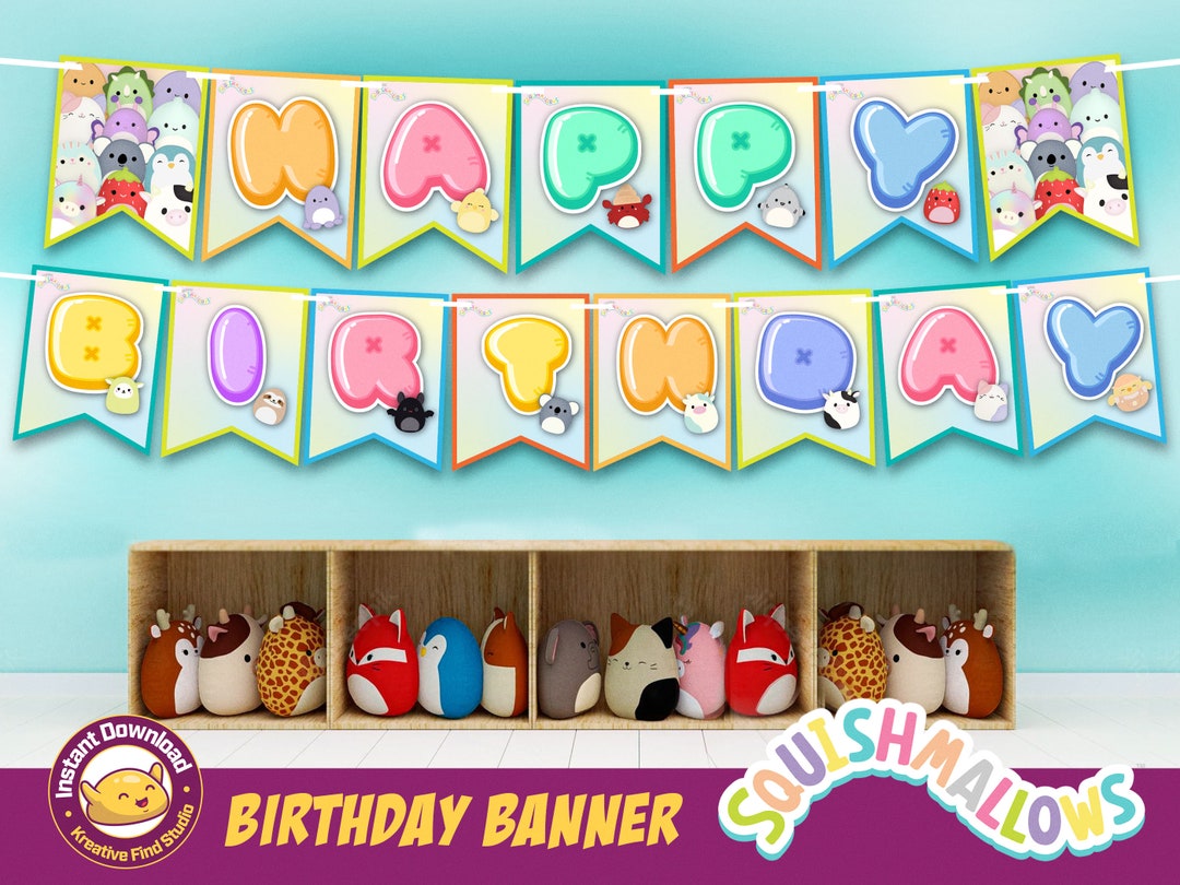 Squishmallow Birthday Banner: Colorful Party Decor (printable PDF) - Etsy