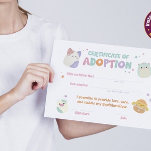 Squishmallow Adoption Certificate: 3 Unique Designs (digital Download ...