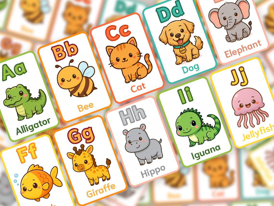 Animal Alphabet Flashcards Chibi-style A-Z Printable Cards - Etsy