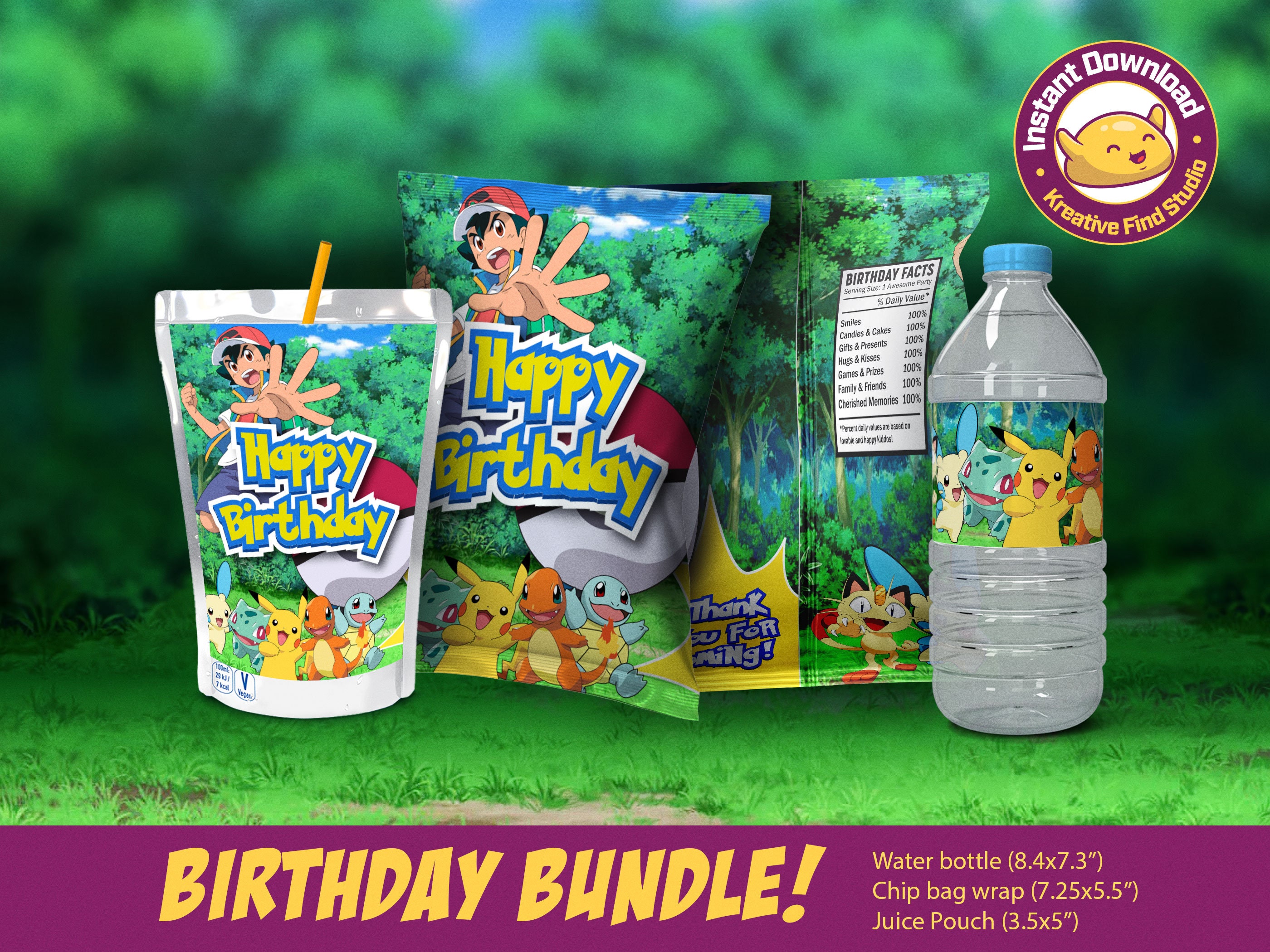 Pokemon Capri Label, Chip Bag and Water Bottle Birthday Sticker - Etsy