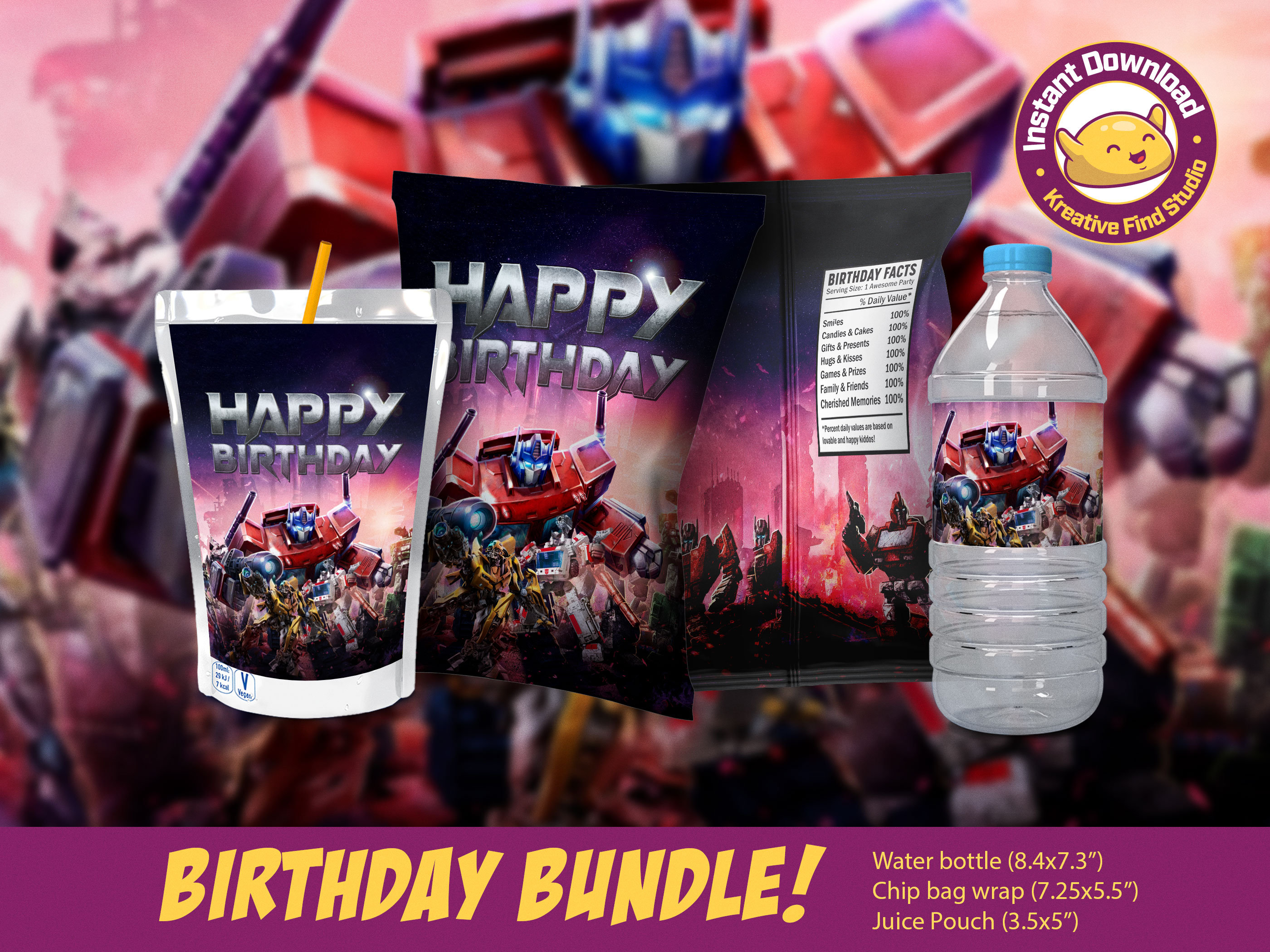 Transformer Capri Label, Chip Bag and Water Bottle Birthday Sticker - Etsy