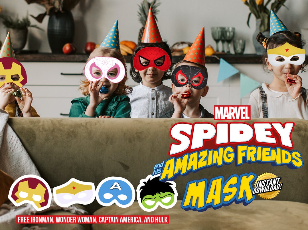 Spidey and Amazing Friends Birthday Party Mask, Spiderman and Friends ...