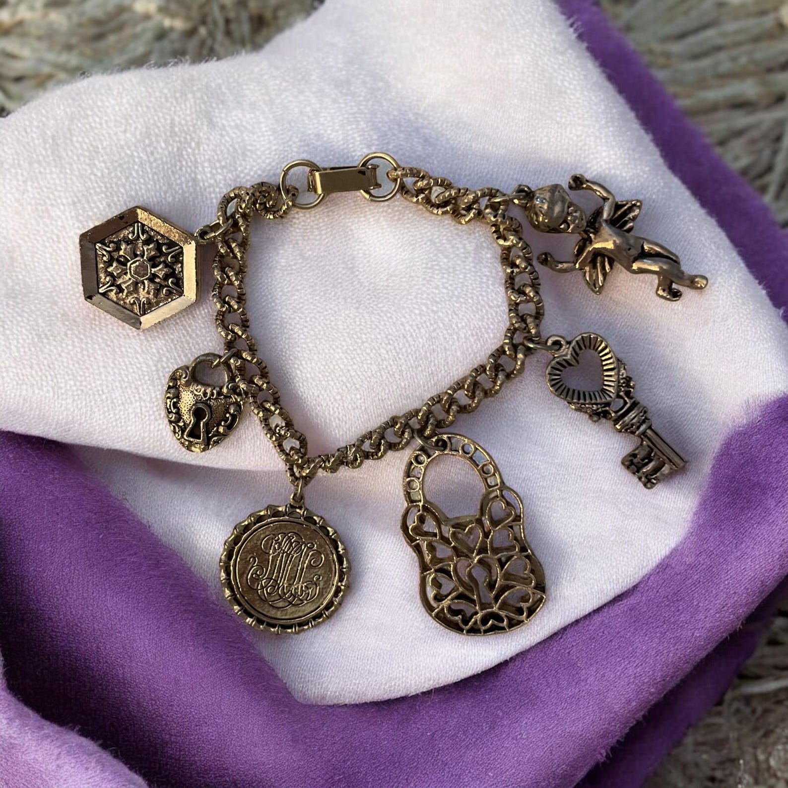 Vintage Sweetheart Charm Bracelet Gold Tone - Etsy