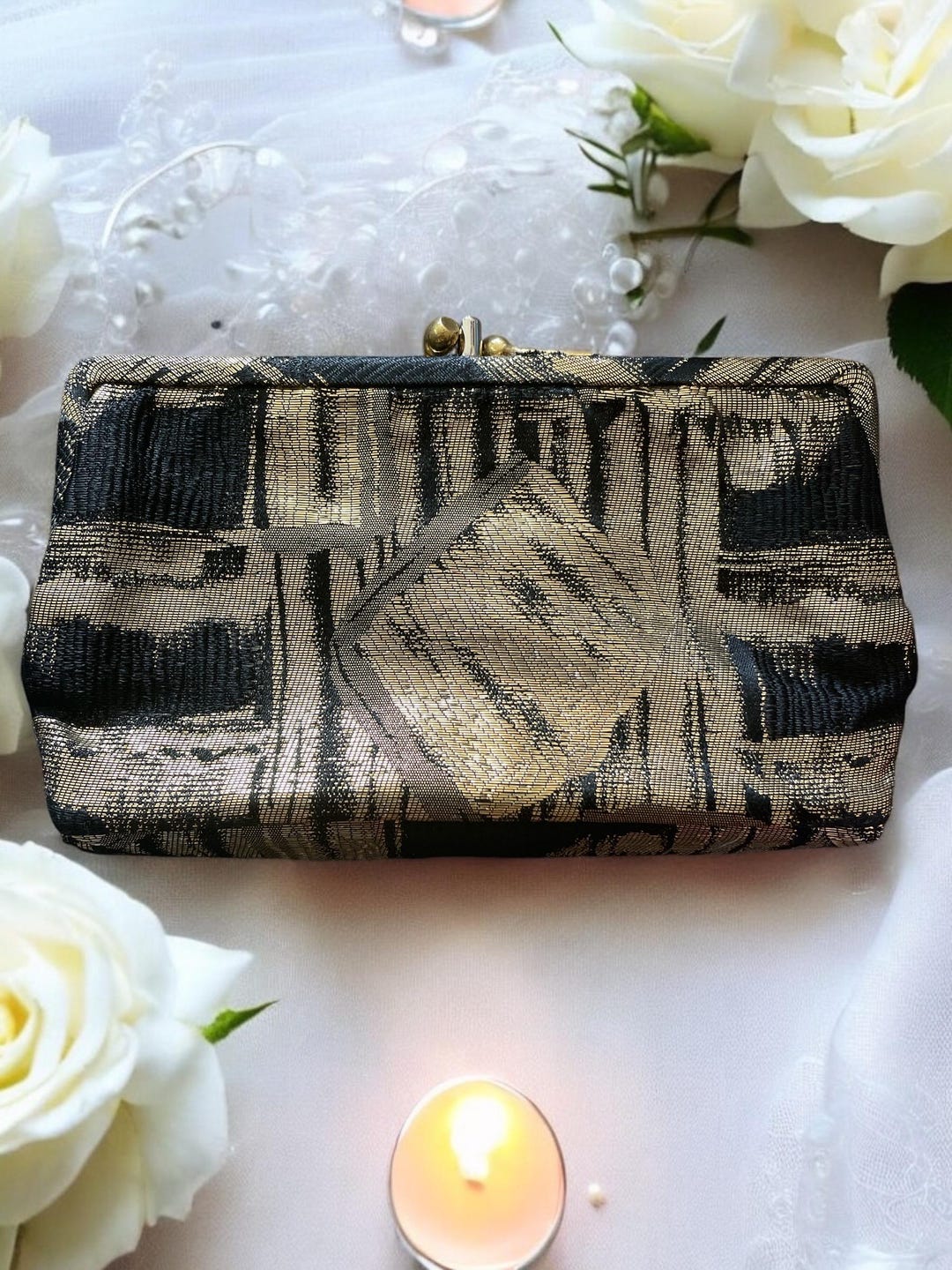 Koret Vintage Metallic Gold & Black Brocade 1960s Two Sided Wallet ...
