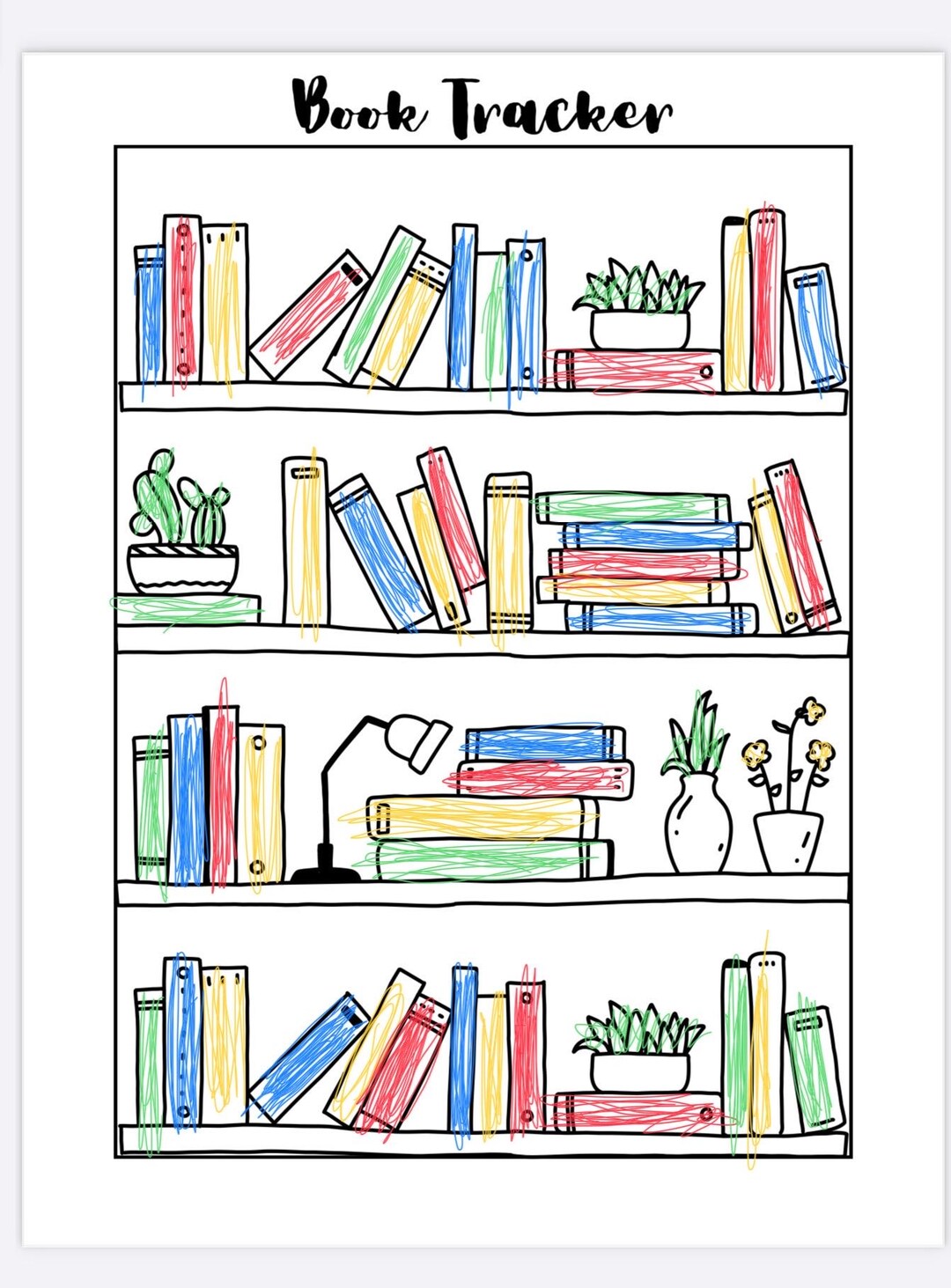 Book Tracker Printable | Bookshelf Coloring Page (digital Download) - Etsy