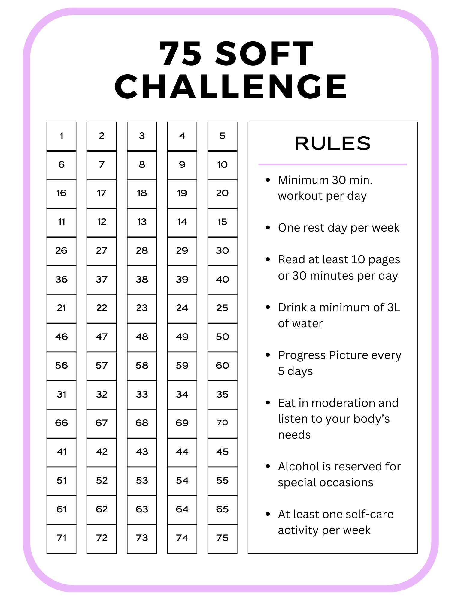 75 Soft Challenge Tracker - Etsy UK