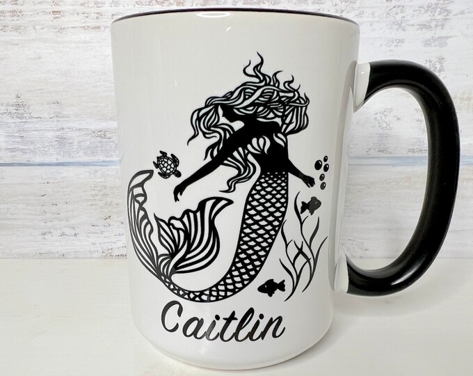 Ceramic Mermaids and Dolphins Design 11oz Mug, Light Blue Handle - Etsy