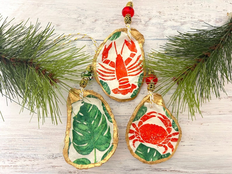 Oyster Shell Christmas Ornament, Lobster, Crab, Palm Leaf, Crustaceans ...