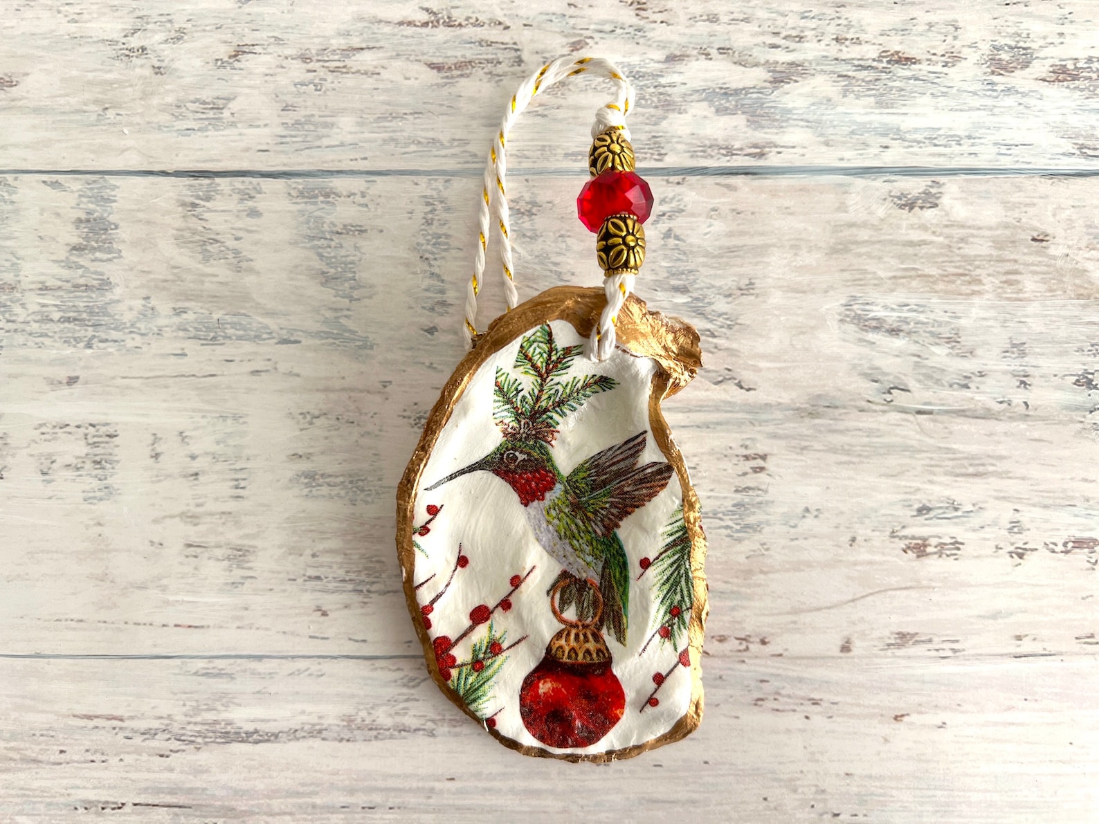 Oyster Shell Christmas Ornament, Whimsical Hummingbird or Chickadee - Etsy