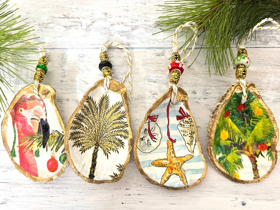 Oyster Shell Christmas Ornament, Starfish, Palm Tree With Lights ...