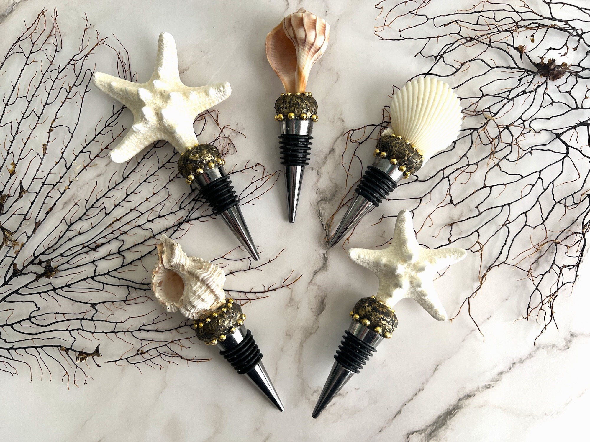 Shell Bottle Stopper Wine Stopper Gold Studs Shell Decor - Etsy