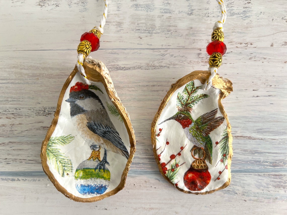 Oyster Shell Christmas Ornament Whimsical Hummingbird or - Etsy