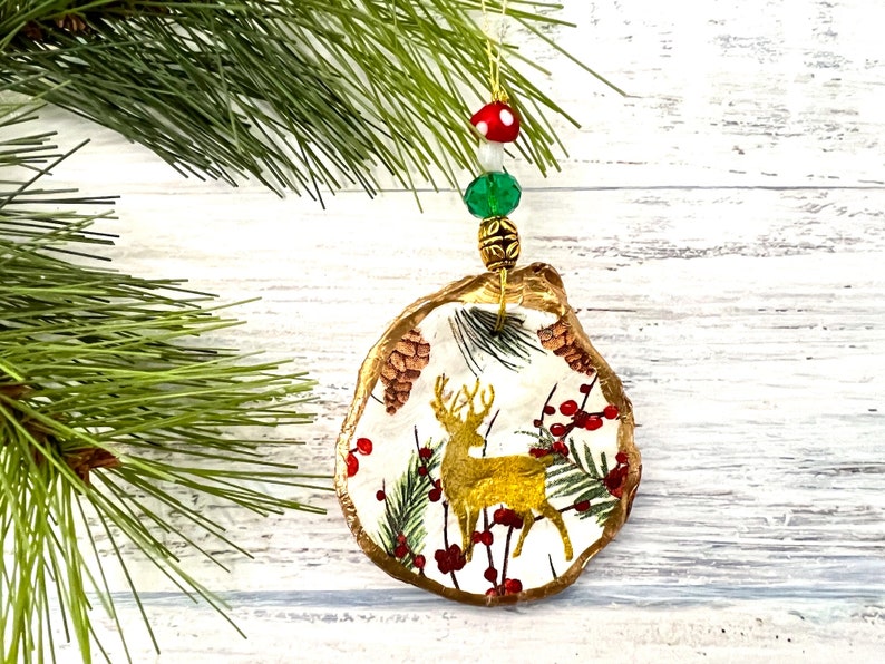 Oyster Shell Christmas Ornament With an Enchanted Forest Theme, and a ...