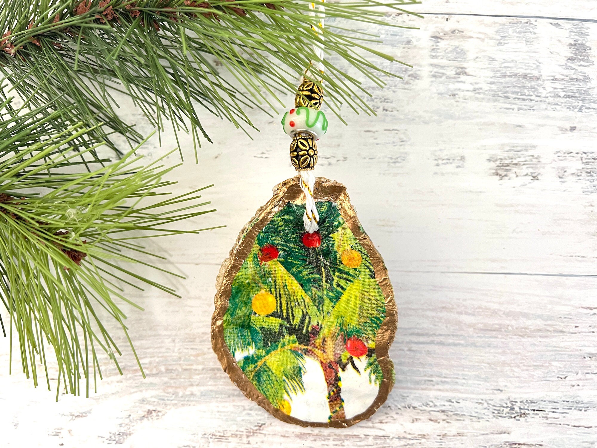 Oyster Shell Christmas Ornament, Starfish, Palm Tree With Lights ...