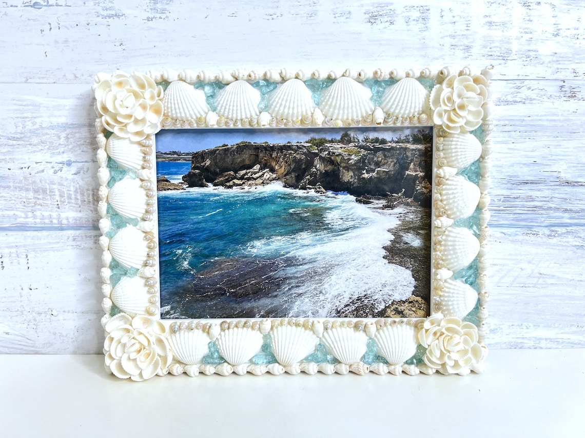 White Shell Picture Frame, 5x7 Photo, Beach Wedding Gift, Beach Decor ...