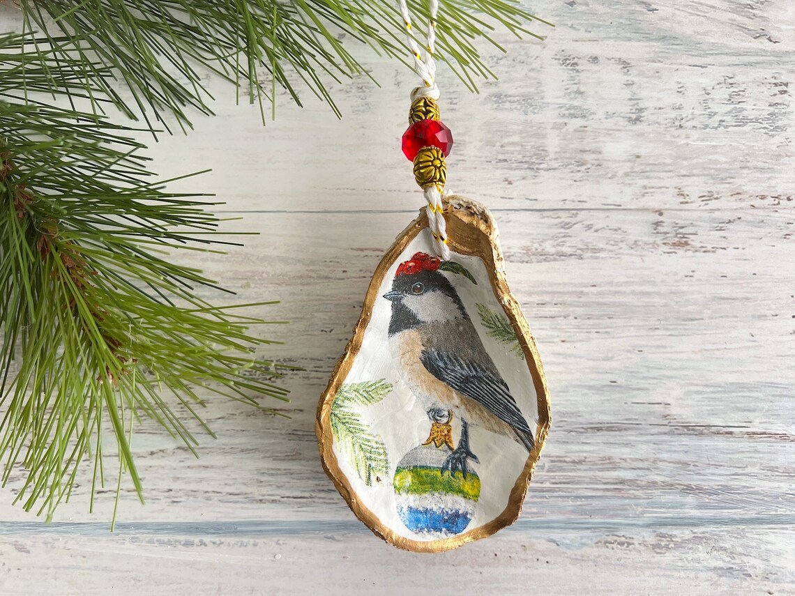 Oyster Shell Christmas Ornament Whimsical Hummingbird or - Etsy