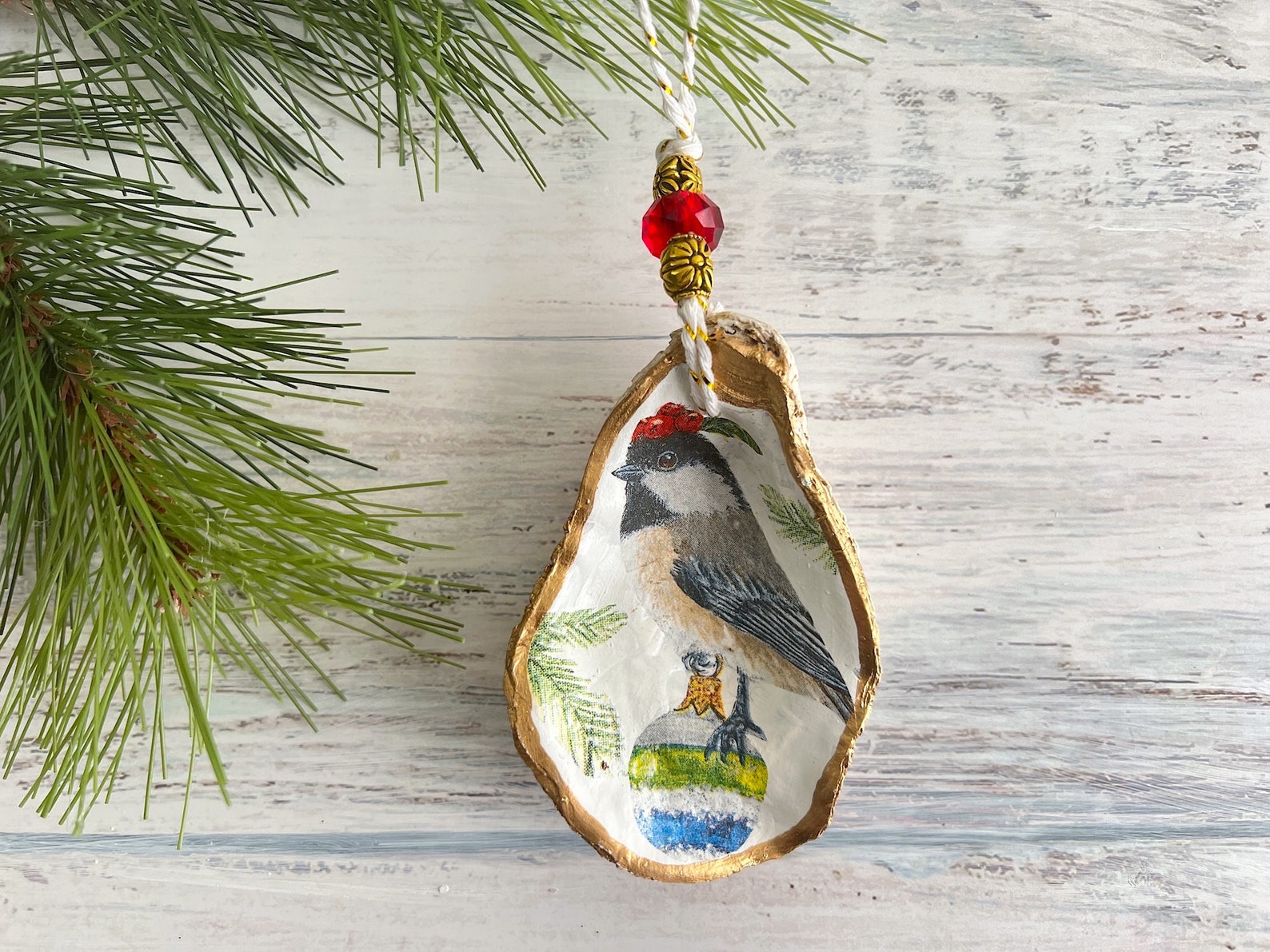 Oyster Shell Christmas Ornament, Whimsical Hummingbird or Chickadee - Etsy