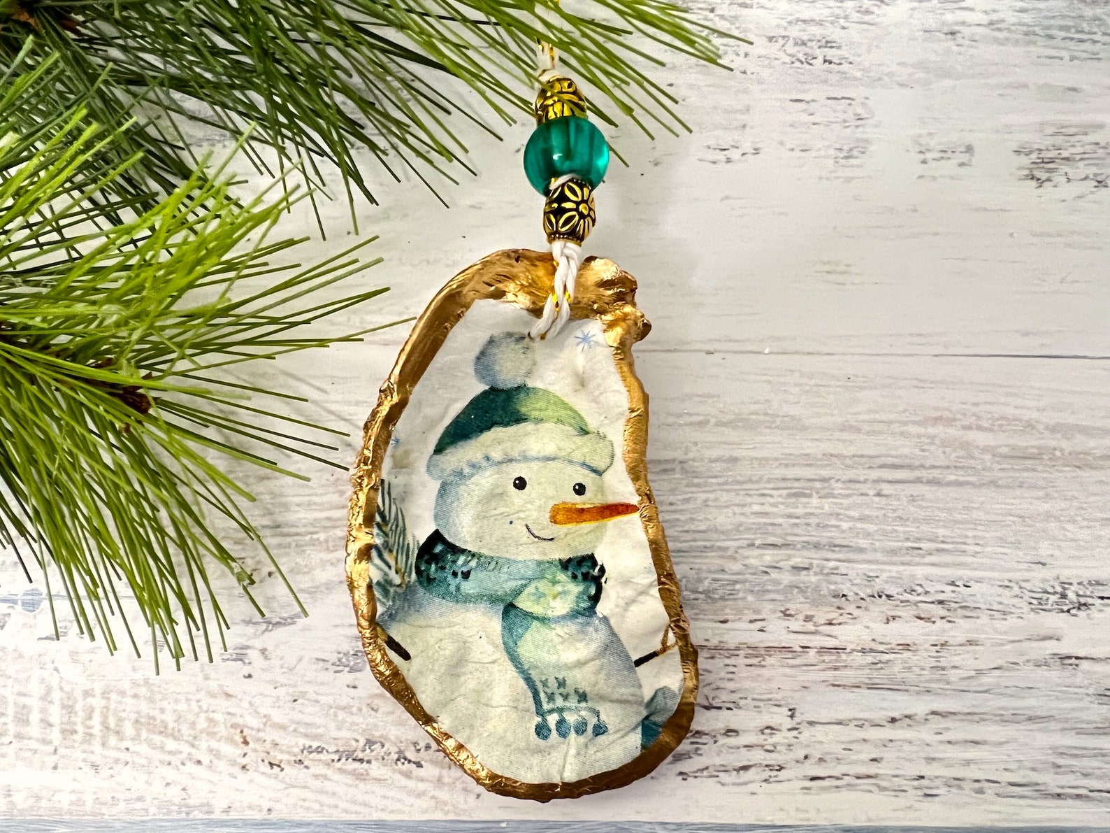Oyster Shell Christmas Ornament With Glass Beads. Choose From a Snowman ...