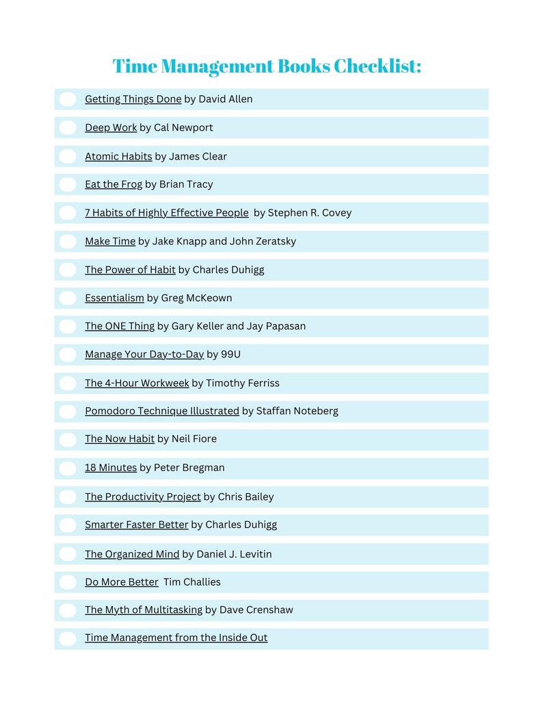 Time Management Book Reading Checklist - Etsy
