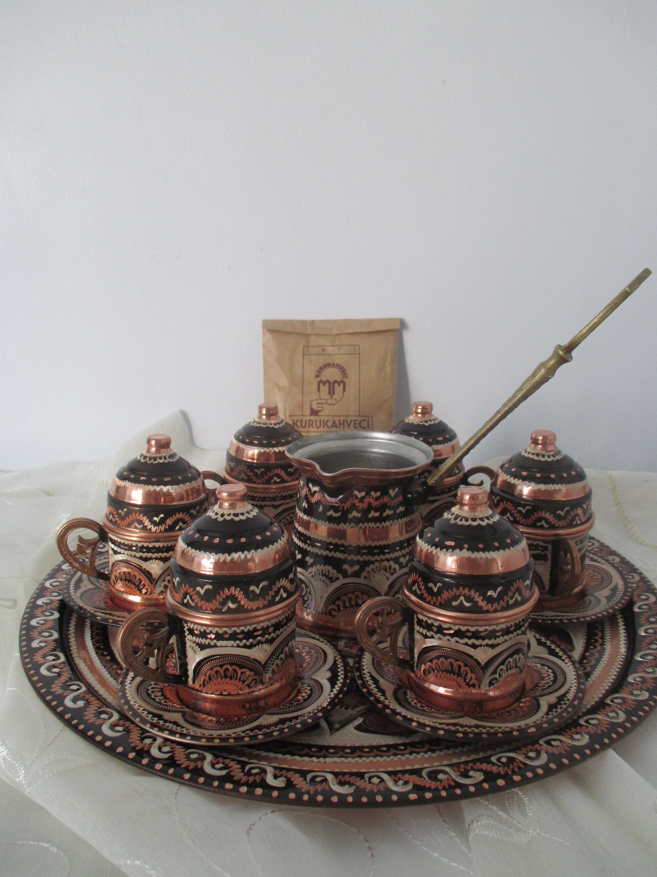Copper Turkish Coffee Set for 6 Handmade Turkish Coffee Set New House ...