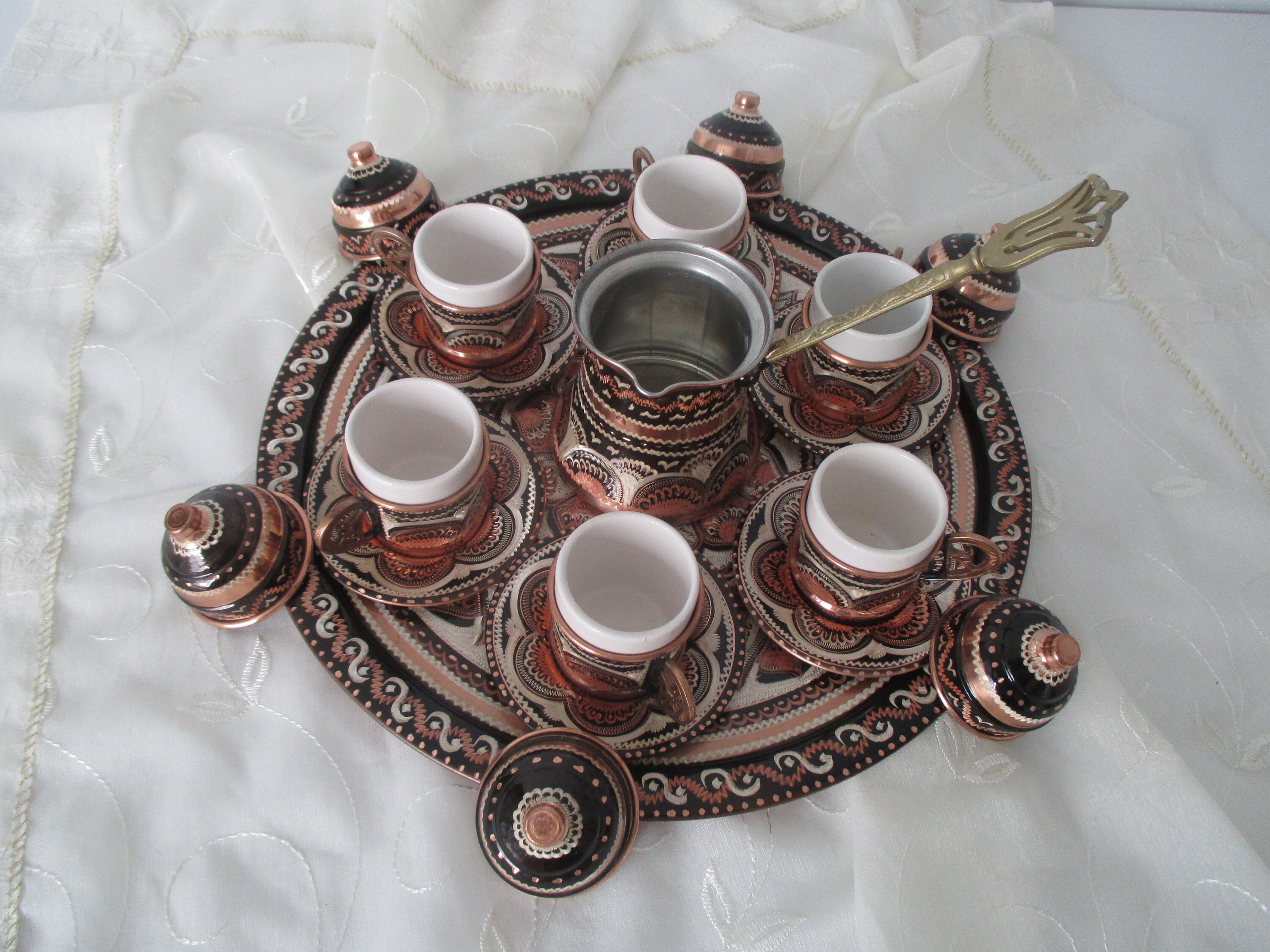 Copper Turkish Coffee Set for 6 Handmade Turkish Coffee Set New House ...