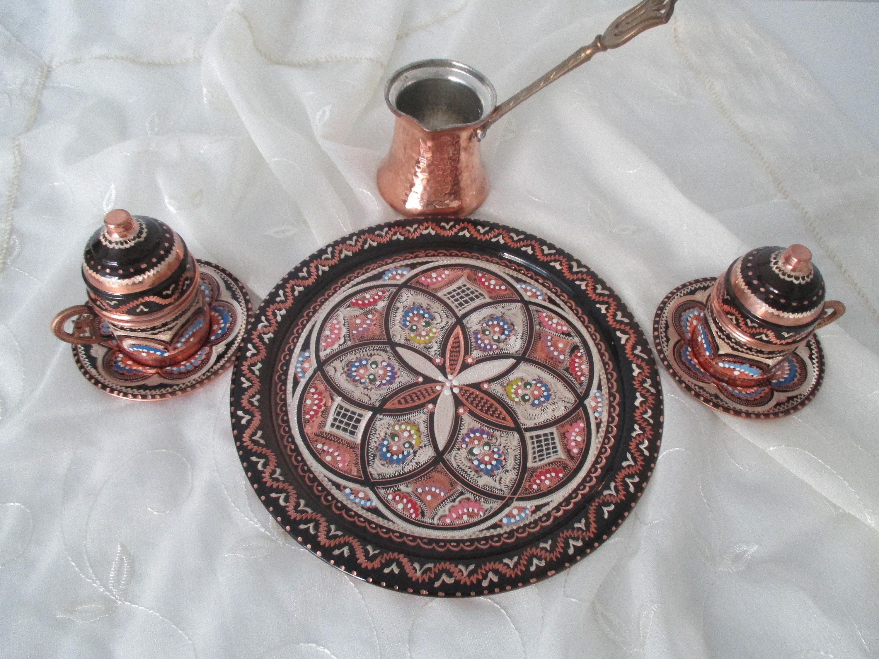 Enameled Copper Coffee Set New House Greating Set Greek Coffee Set ...