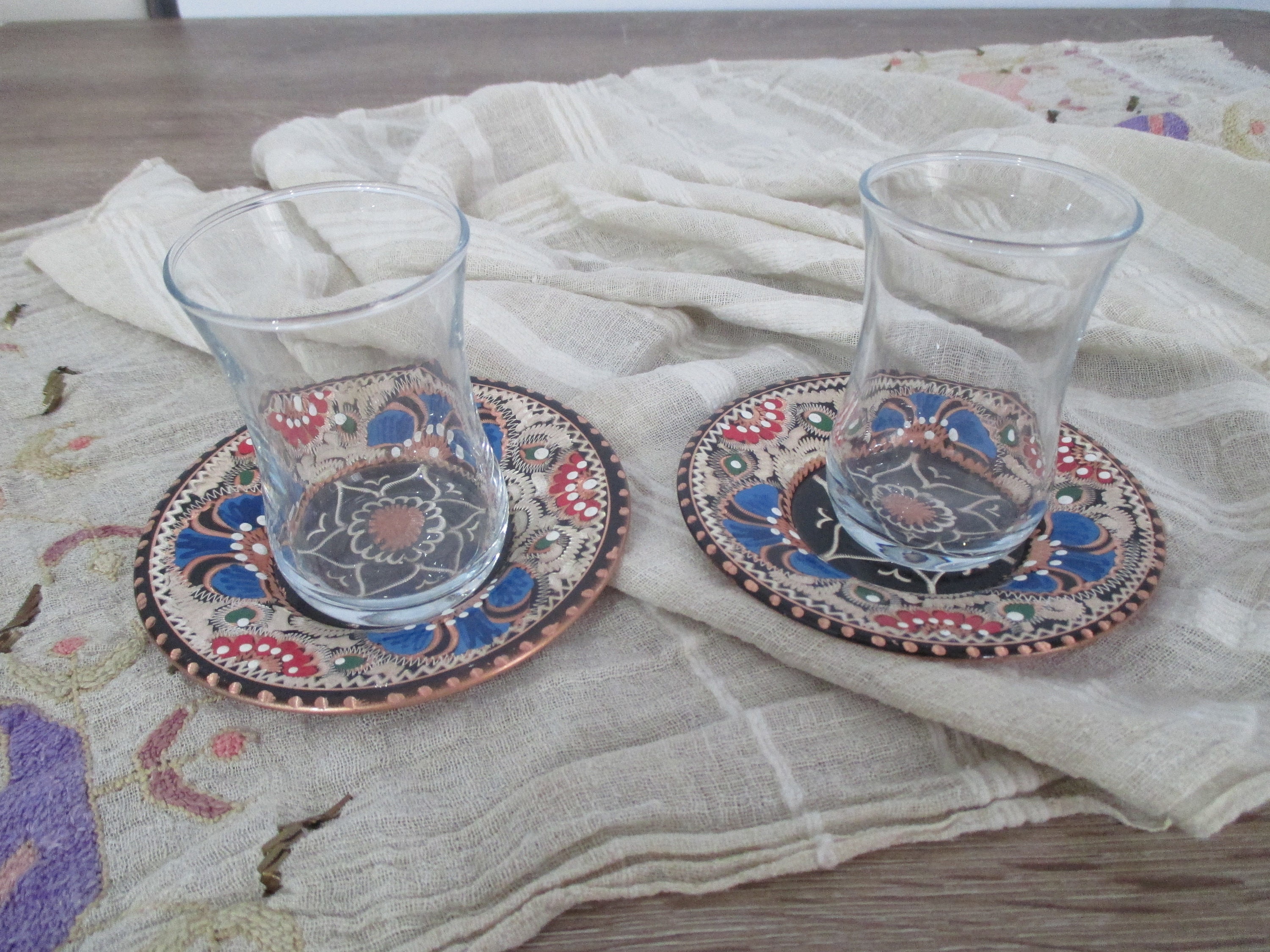 Copper Turkish Tea Set Enameled Tea Set New House Greeting Gift Kitchen ...