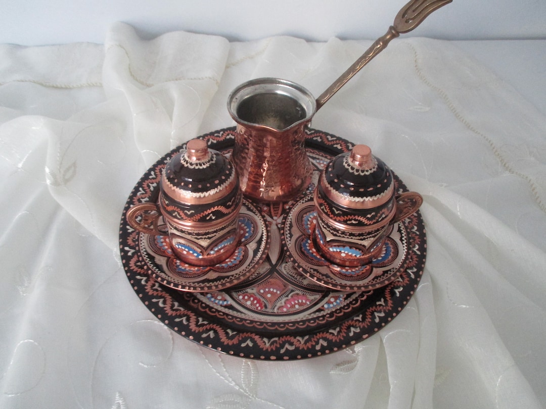 Enameled Copper Coffee Set | New House Greating Set | Greek Coffee Set ...