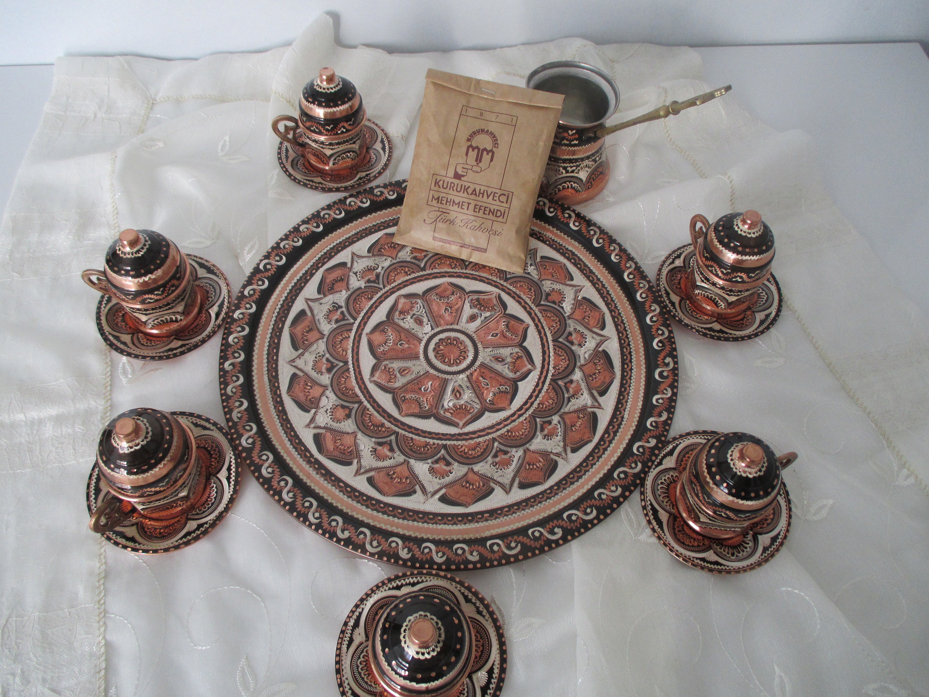 Copper Turkish Coffee Set for 6 Handmade Turkish Coffee Set New House ...