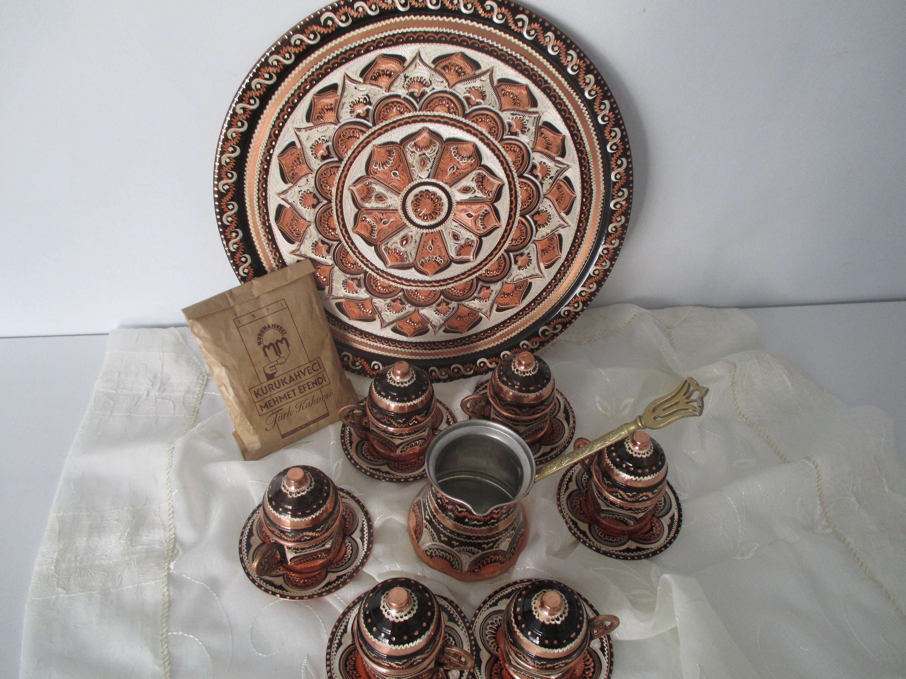 Copper Turkish Coffee Set for 6 Handmade Turkish Coffee Set New House ...