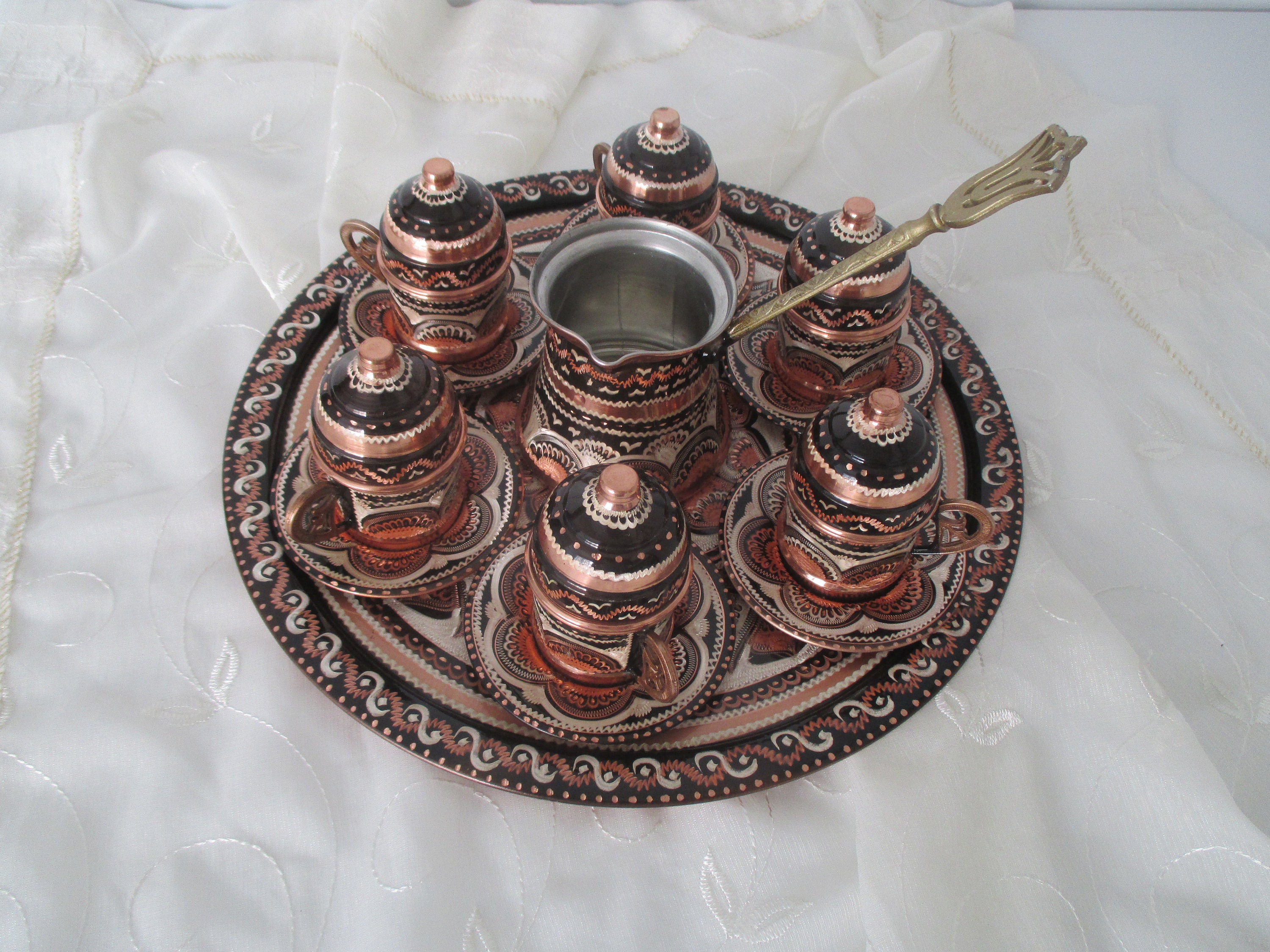 Copper Turkish Coffee Set for 6 Handmade Turkish Coffee Set New House ...