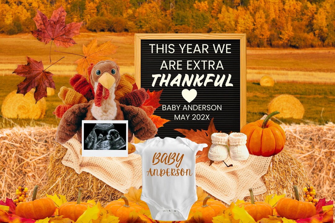 Thanksgiving Pregnancy Announcement | Fall Baby Reveal, Editable Canva ...