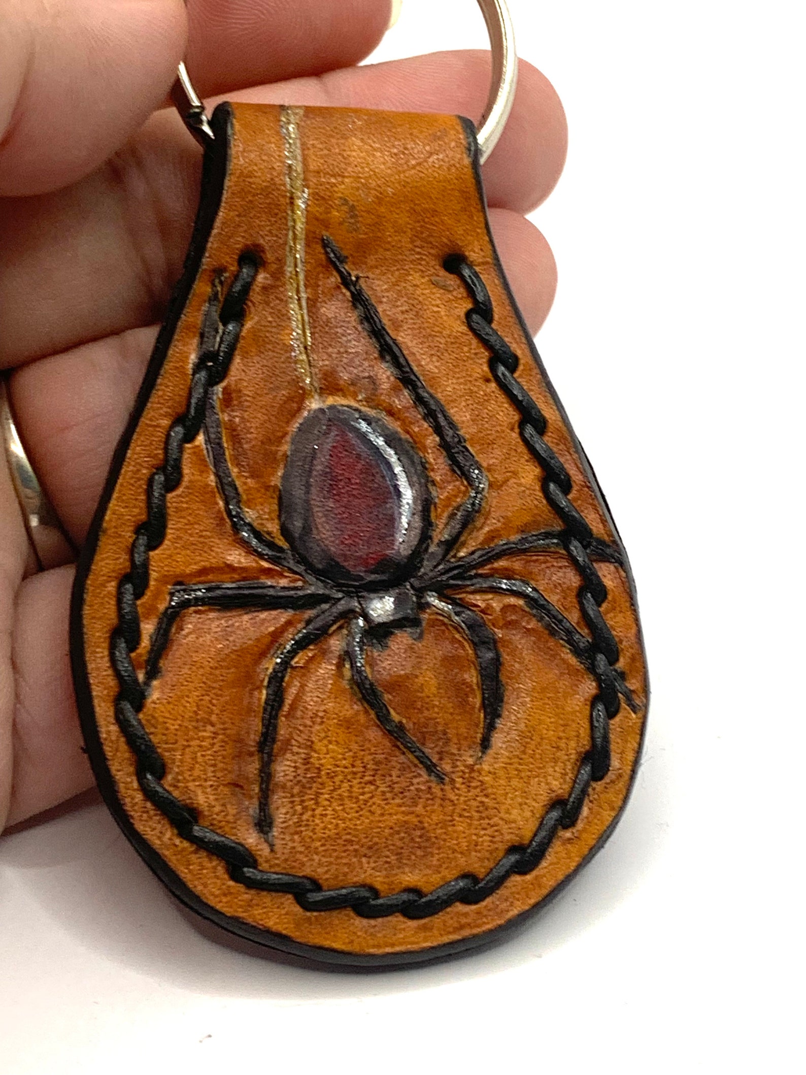 Leather Tooled Spider Keychain - Etsy