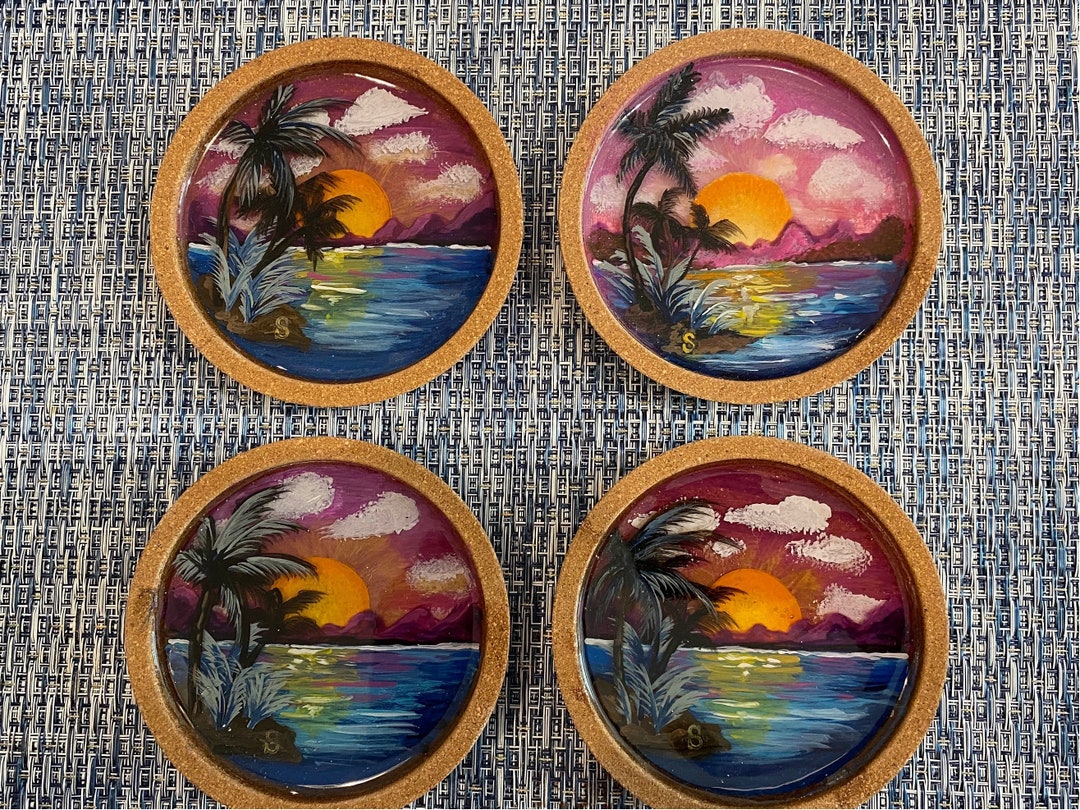 Hand Painted Layered Resin Tropical Coasters - Etsy