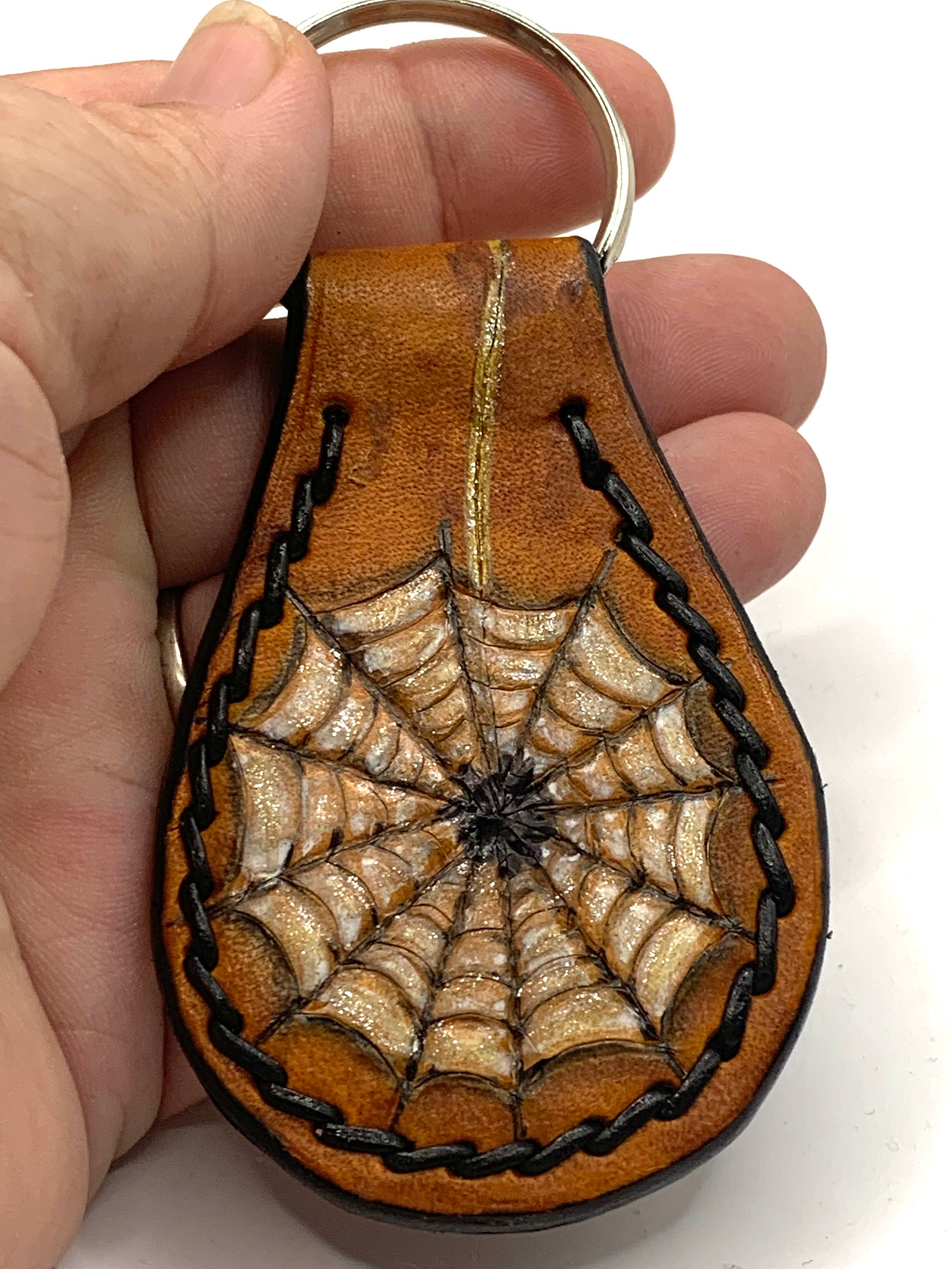 Leather Tooled Spider Keychain - Etsy