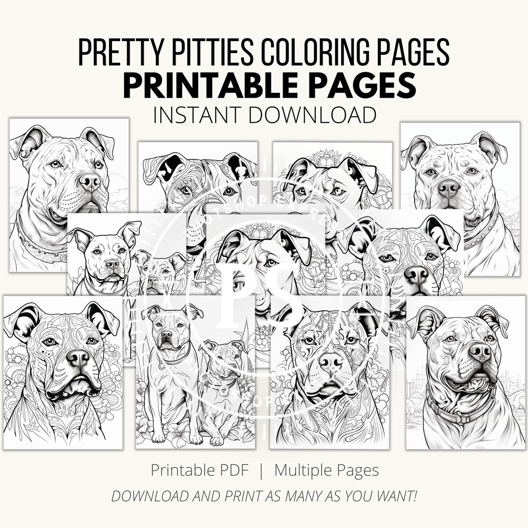 Pretty Pittie Coloring Pages 20 8” X 8” in One Pdf File - Etsy