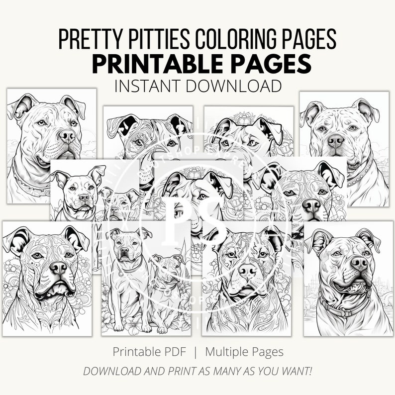 Pretty Pittie Coloring Pages 20 8” X 8” in One Pdf File - Etsy