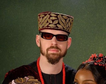 African Chieftaincy Wedding Hat. Igbo Ozo Cap, African Men's Wedding ...