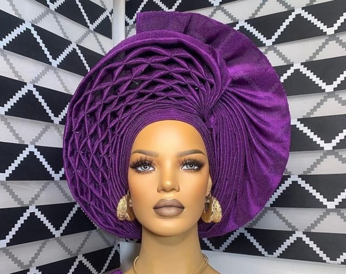Nigeria, Africa Gele Headtie Hat, Aso-oke Fabric,gele,headwrap,ready-to ...
