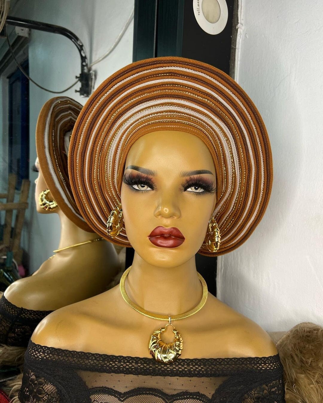 Nigeria, Africa Gele Headtie Hat, Aso-oke Fabric,gele,headwrap,ready-to ...