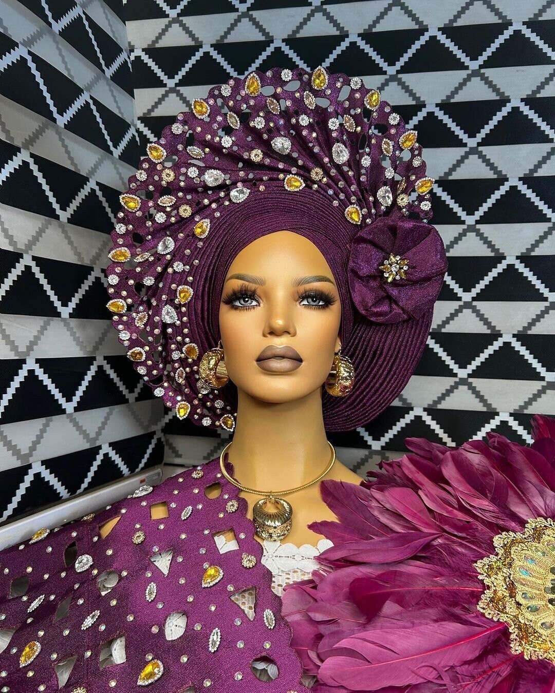 Nigeria, Africa Gele Headtie Hat, Aso-oke Fabric,gele,headwrap,ready-to ...