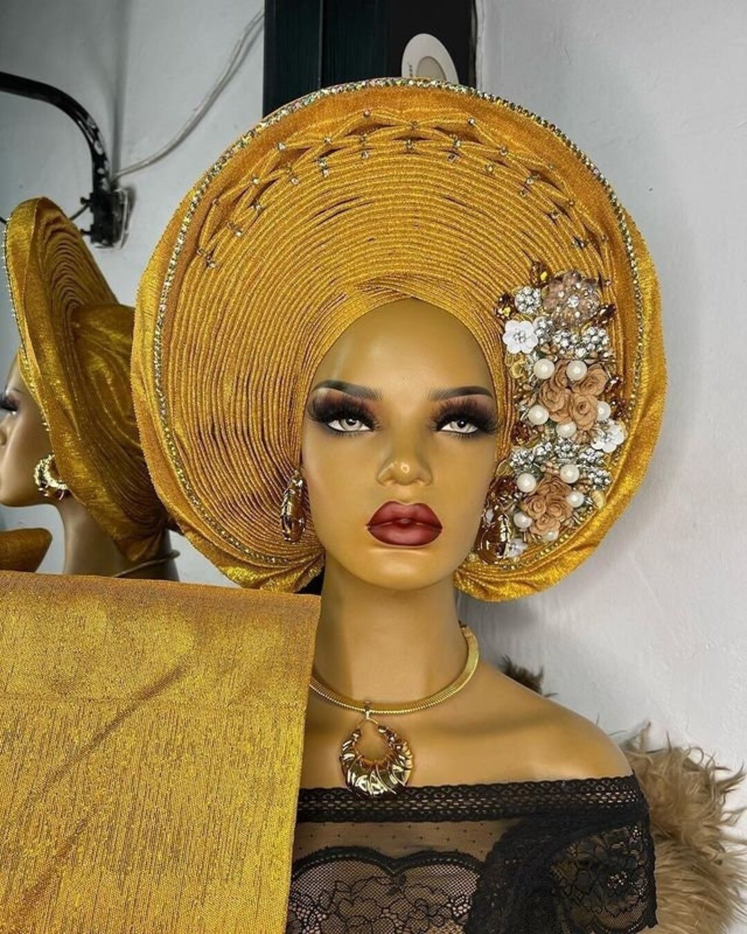 Nigeria, Africa Gele Headtie Hat, Aso-oke Fabric,gele,headwrap,ready-to ...