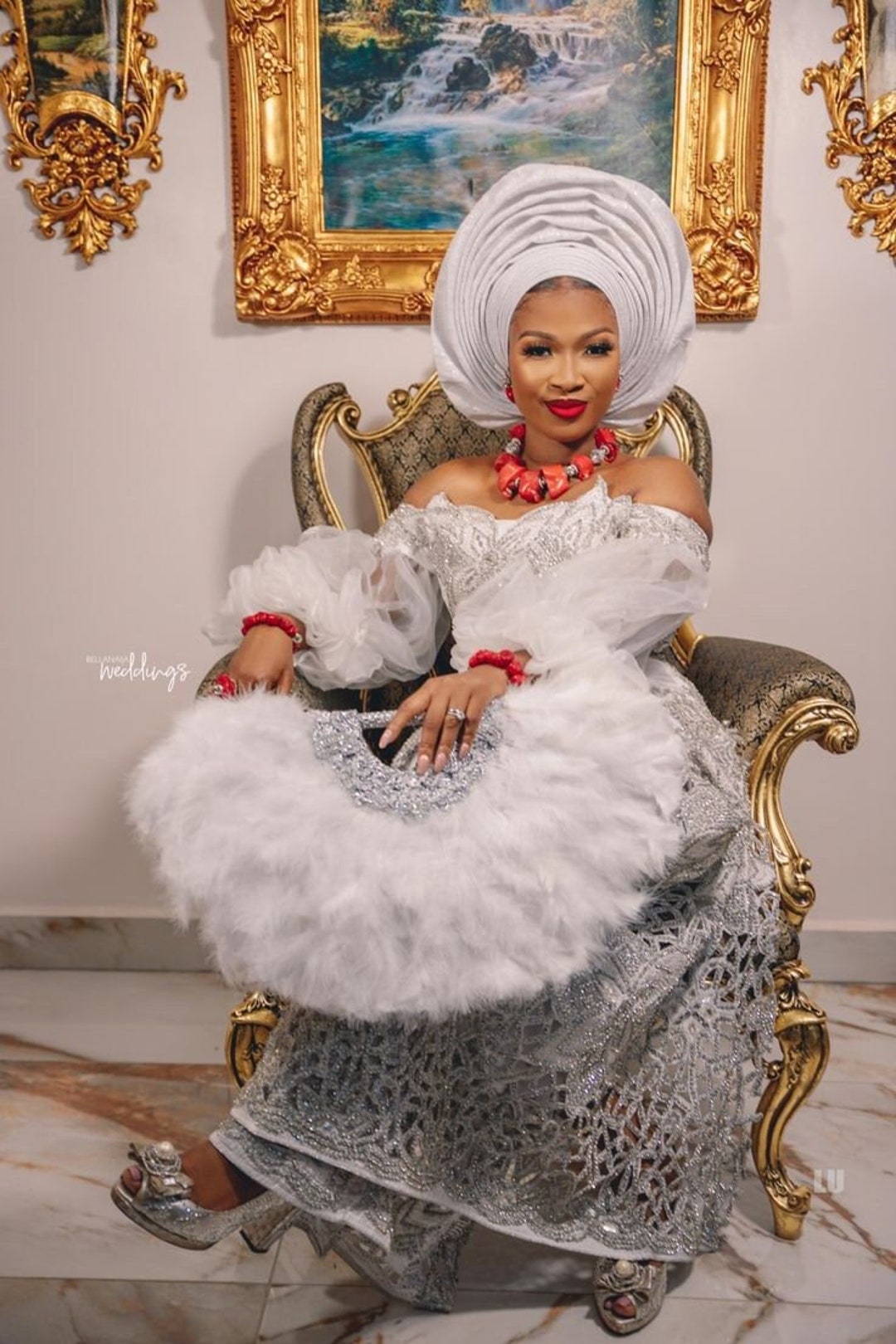 African Feather Hand Fan, Brides Hand Fan, Nigerian Wedding Bridal Hand ...