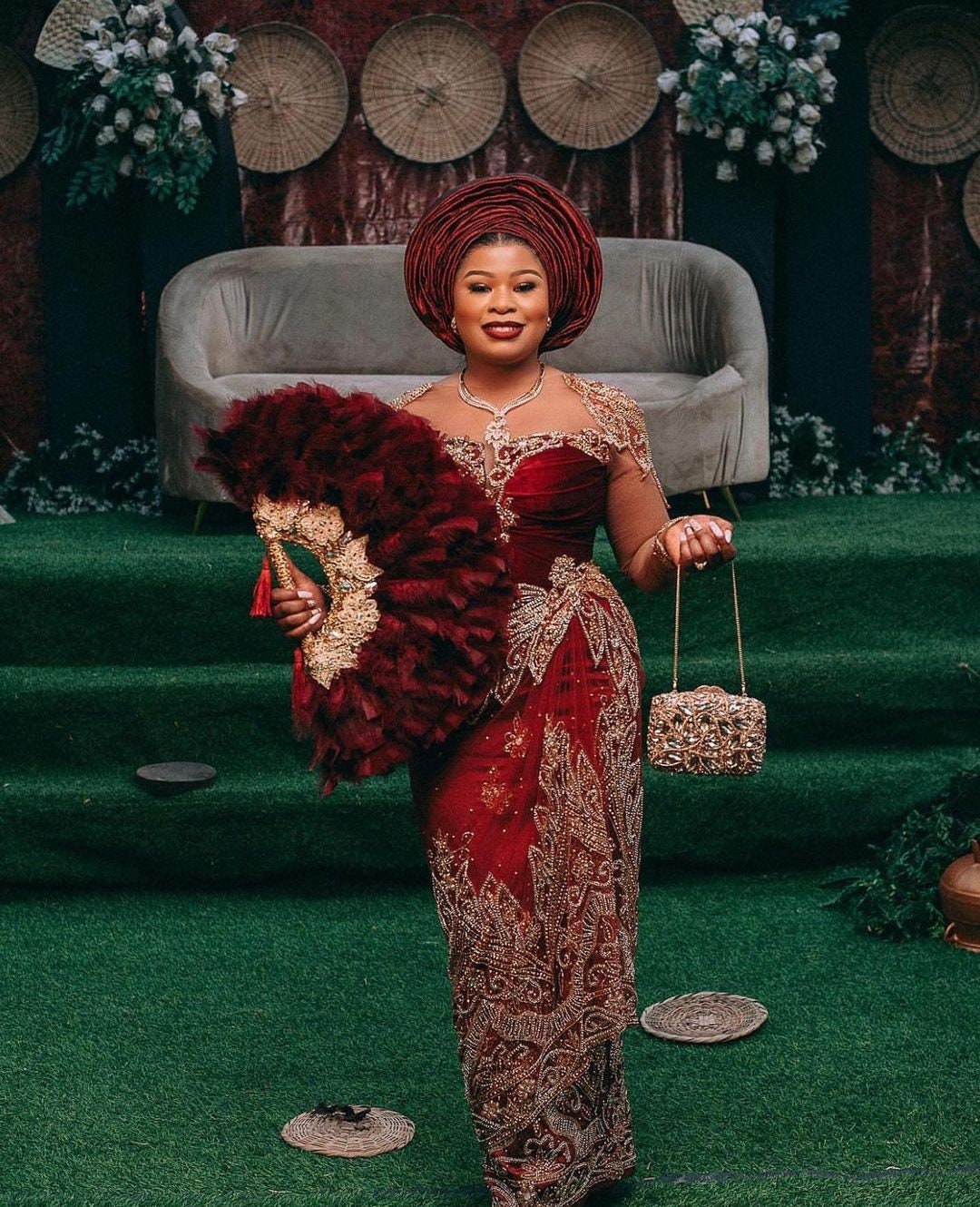 Bridal Hand Fan Bridesmaids African Feather Hand Fan Traditional Ghana ...