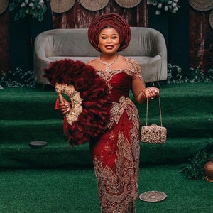 Bridal Hand Fan Bridesmaids African Feather Hand Fan Traditional Ghana ...