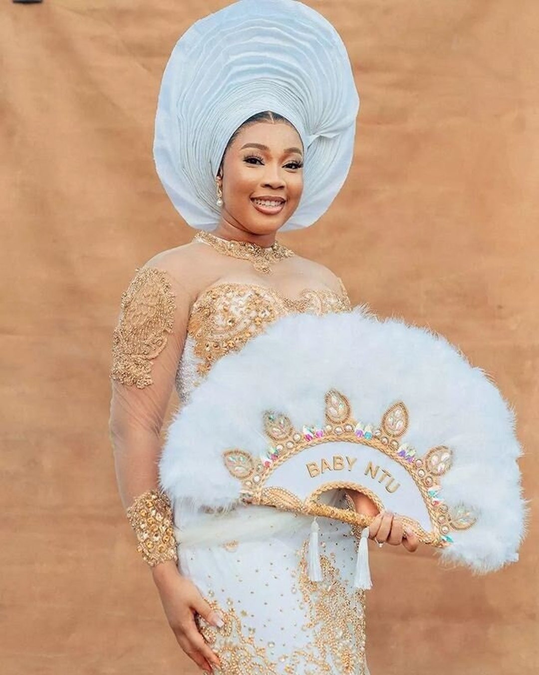 African Feather Hand Fan, Brides Hand Fan, Nigerian Wedding Bridal Hand ...