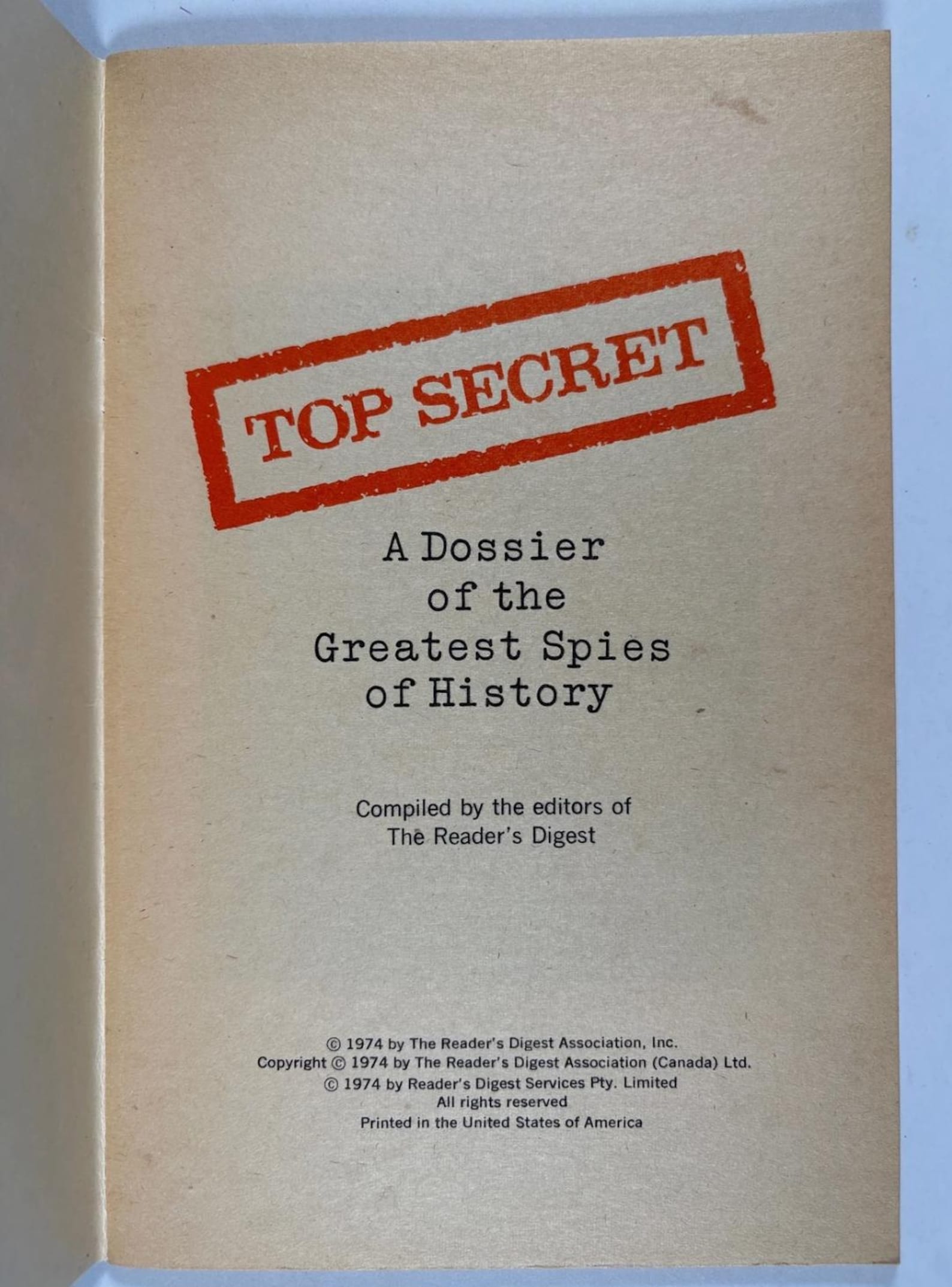 Vintage 70s Espionage Book, Top Secret: A Dossier of the Greatest Spies ...