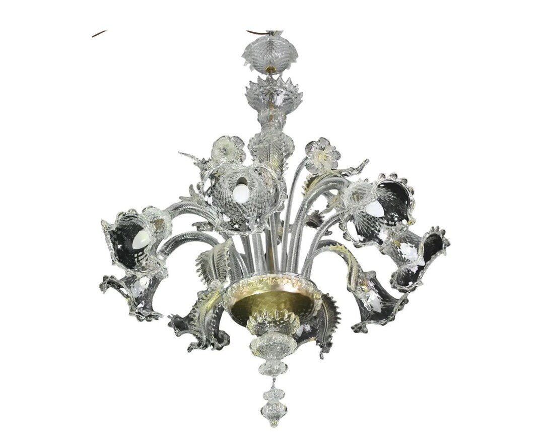 Wonderful Large Size Venetian Chandelier, Transparent and Gold Murano ...
