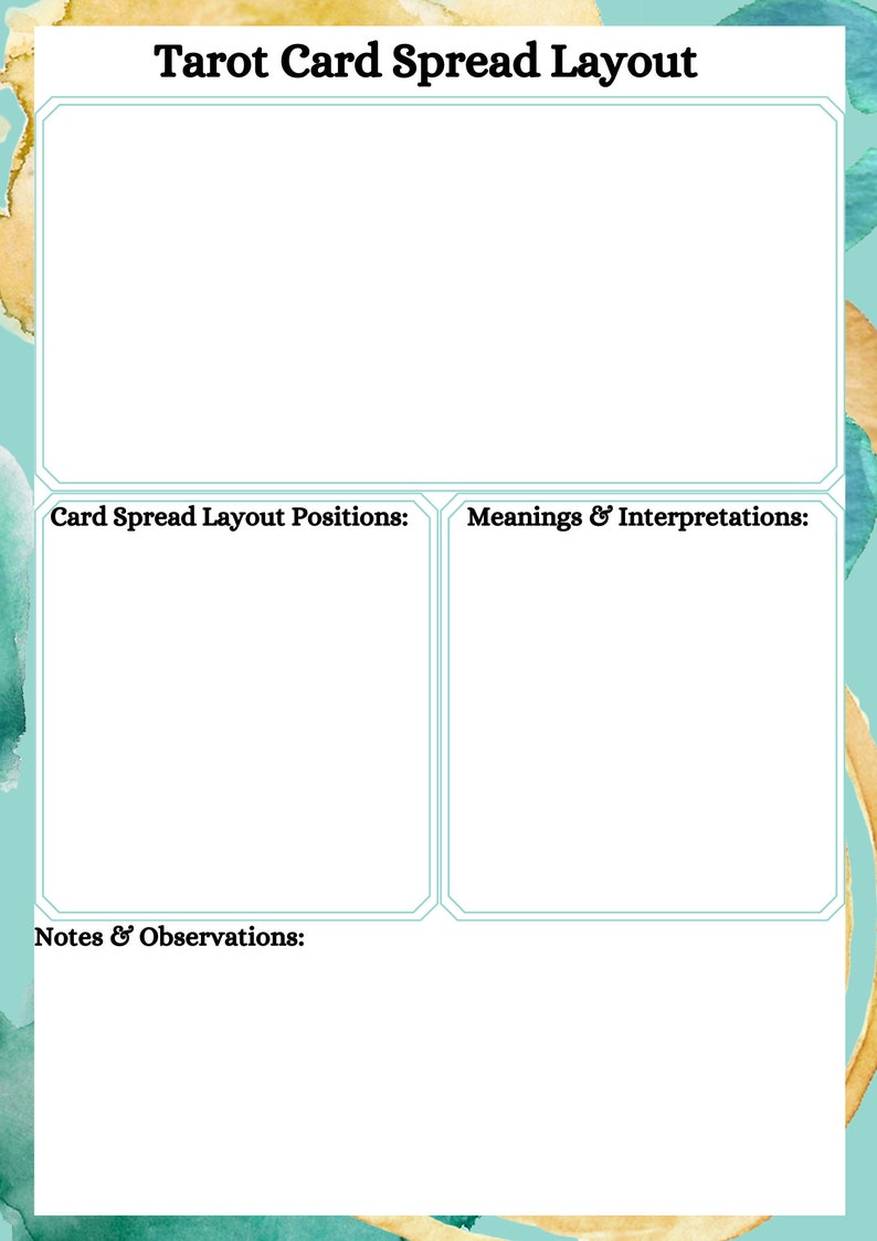 A4 Size - Printable Tarot Card Layout Journal Page Worksheet PDF - Etsy