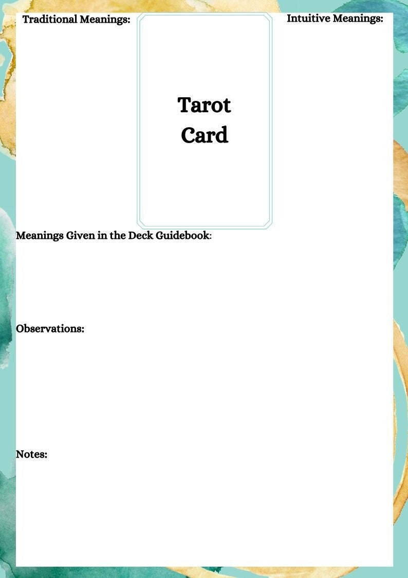 A4-sized Version Printable Single Tarot Card Journal Page Worksheet PDF ...